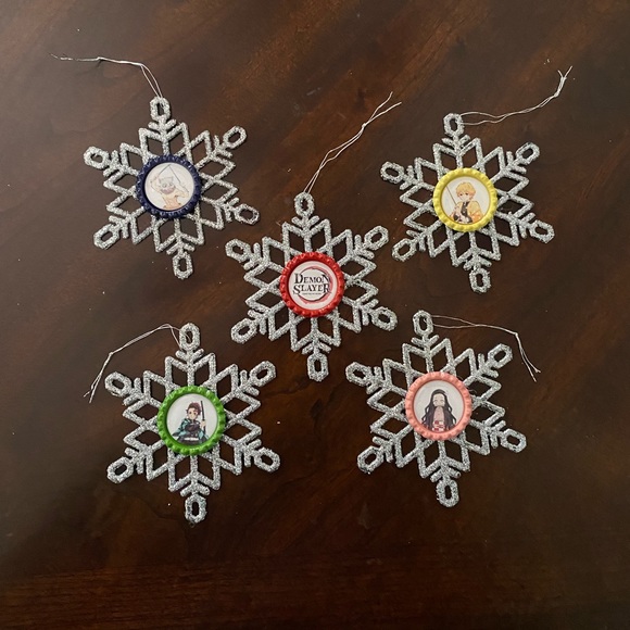 Handmade | Holiday | Demon Slayer Bottle Cap Snowflake Ornaments | Poshmark